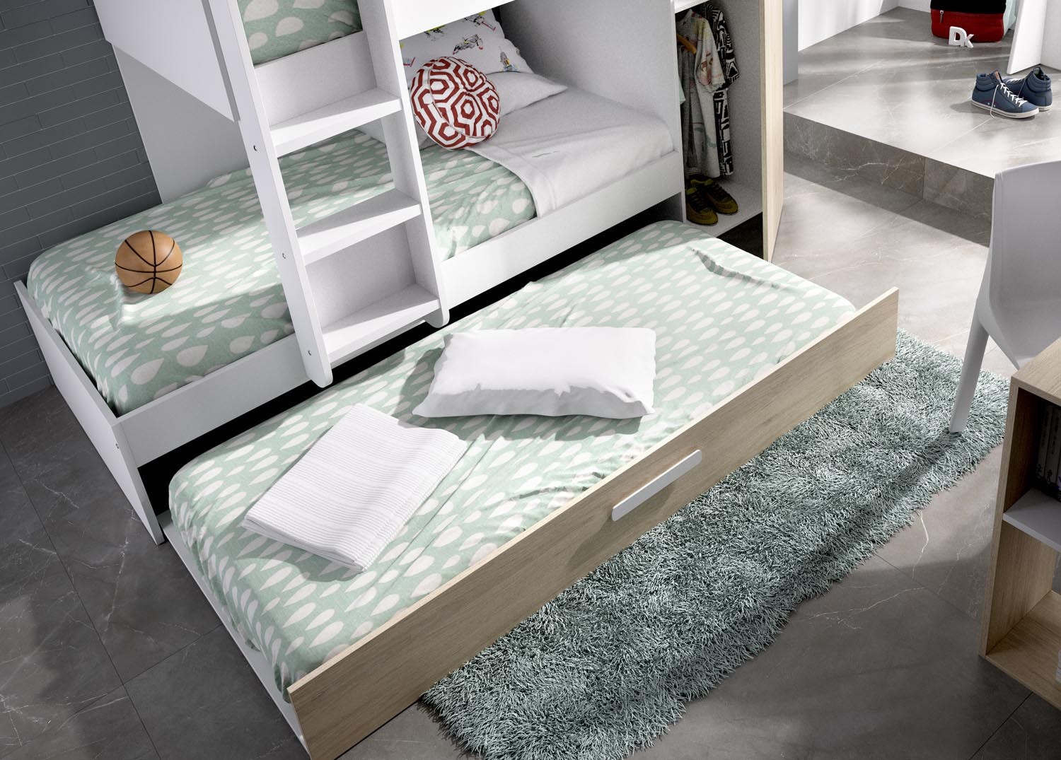 Litera tren con cama de arrastre Monk