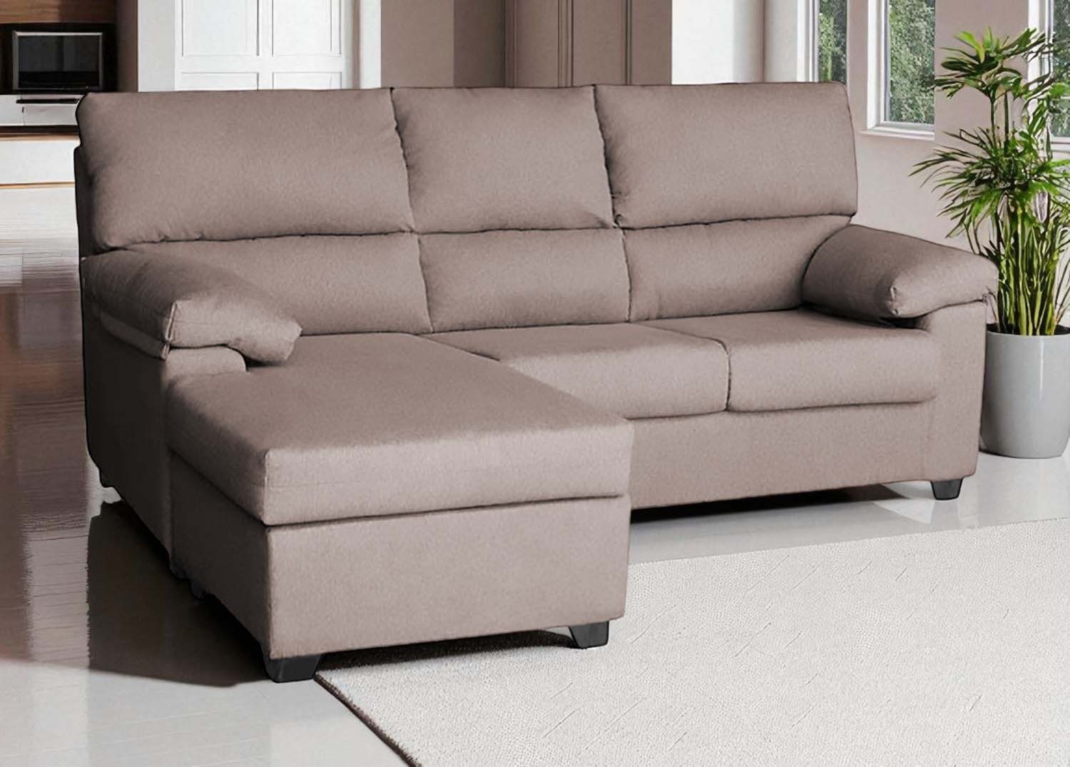 Sofá económico Barberá, marrón con chaiselongue reversible