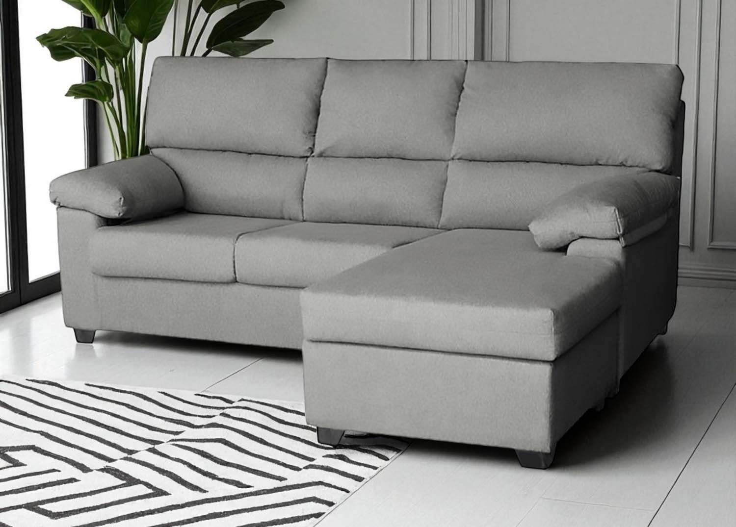 Sofá económico Barberá, marrón con chaiselongue reversible