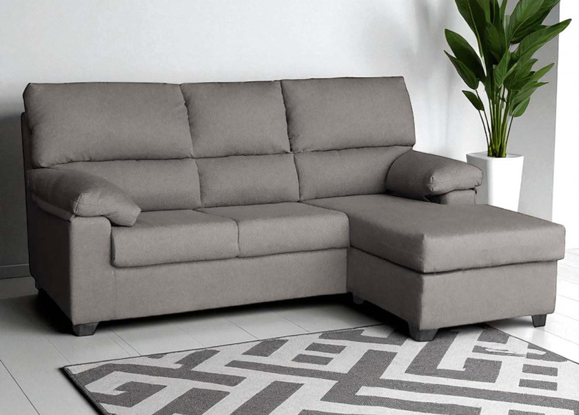 Sofá económico Barberá, marrón con chaiselongue reversible