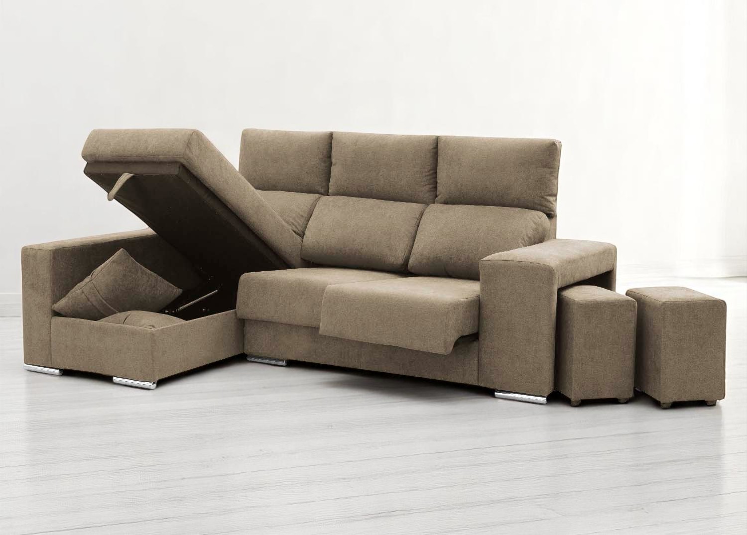 Sofá chaiselongue marrón tierra Sabadell con arcón y extensible