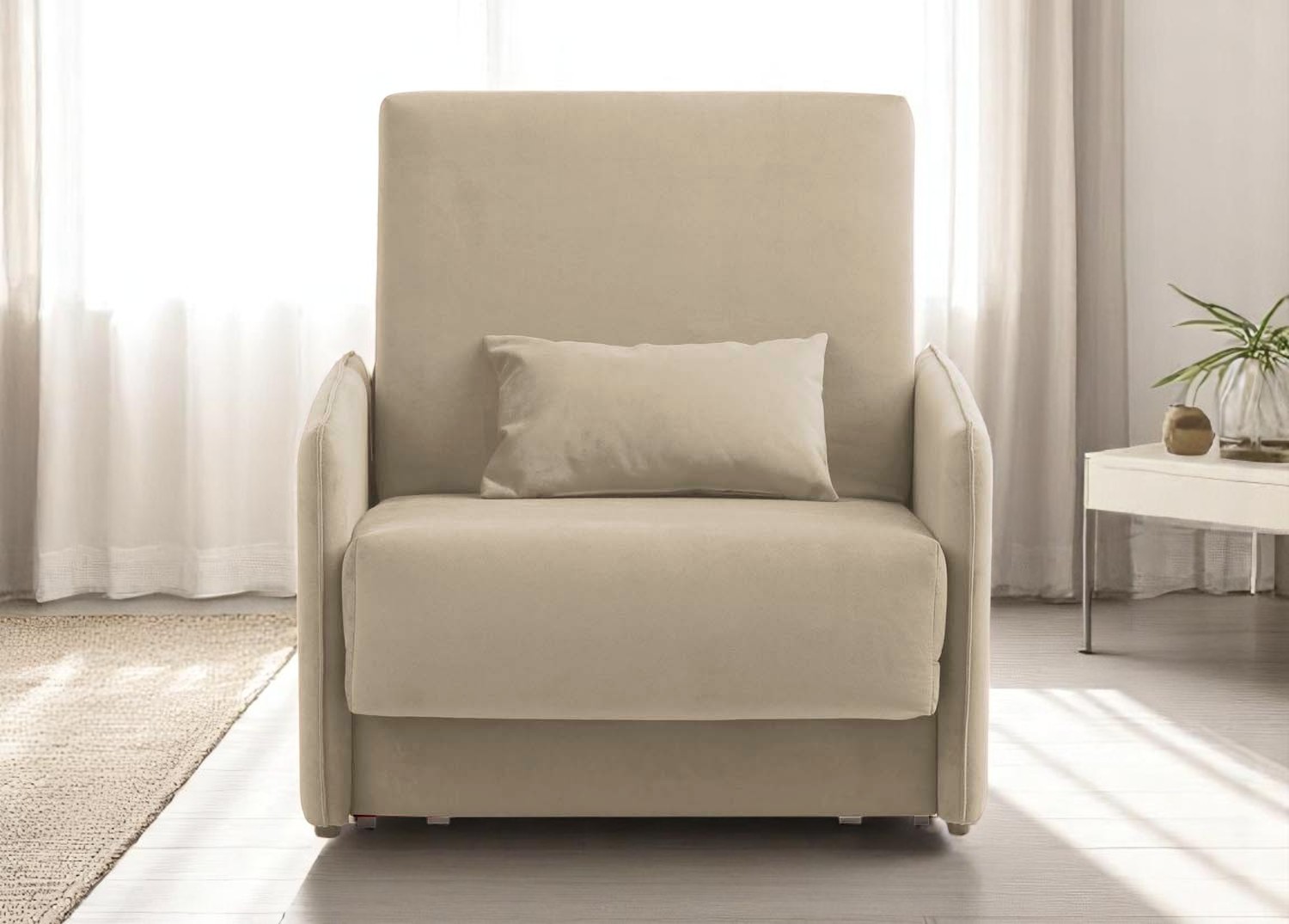 Sofá cama individual de 90 cm beige Sofía